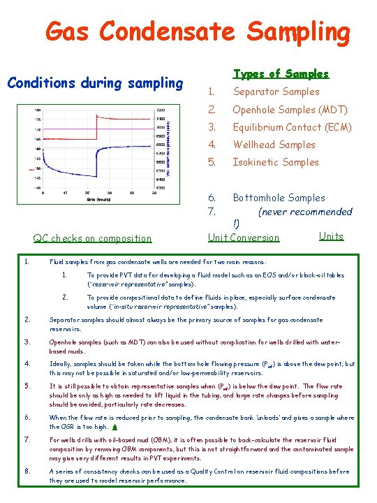 Gas Condensate Sampling Conditions during sampling Types of