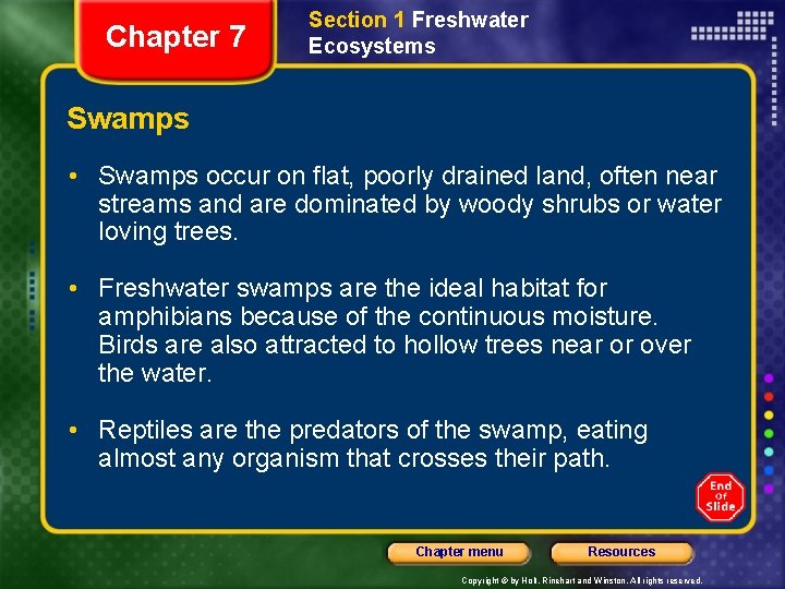 Chapter 7 Aquatic Ecosystems Table of Contents Section
