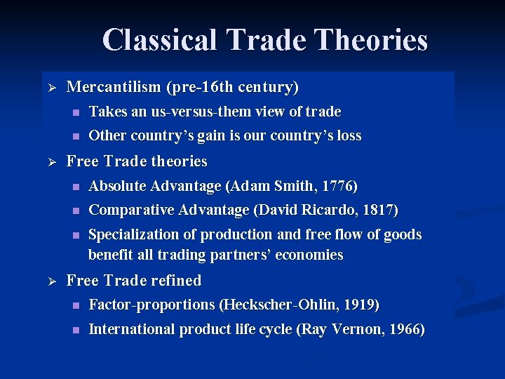 Innovation Economics Class 6 International Trade Theory International