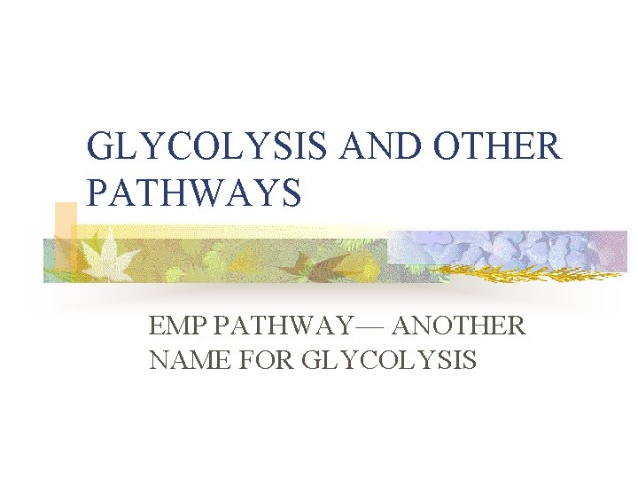GLYCOLYSIS AND OTHER PATHWAYS EMP PATHWAY ANOTHER NAME