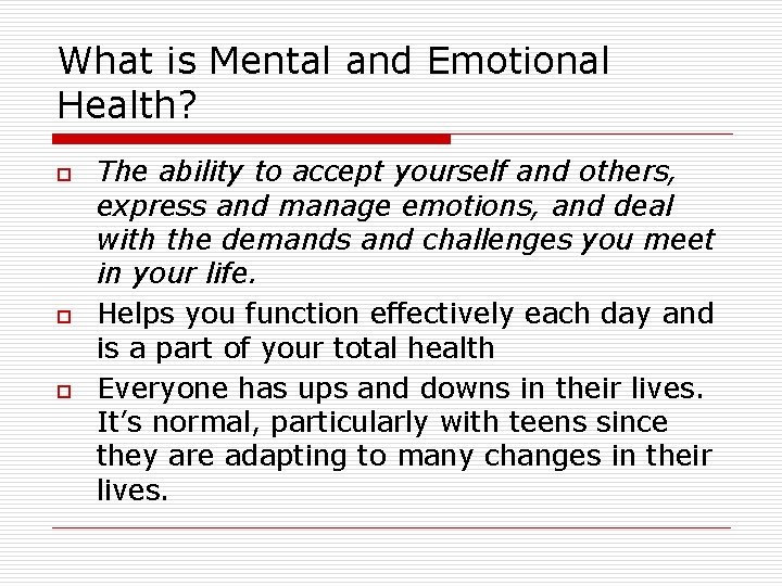Chapter 3 Achieving Mental and Emotional Health Lesson