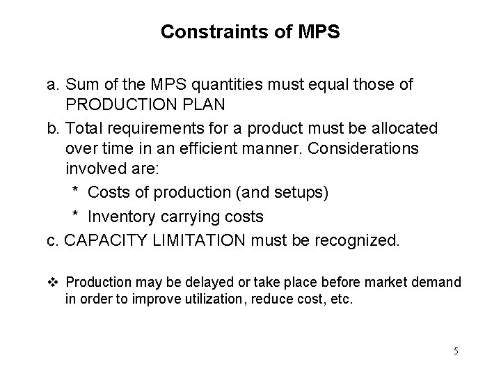 5 Master Production Scheduling Homework problems 3 4