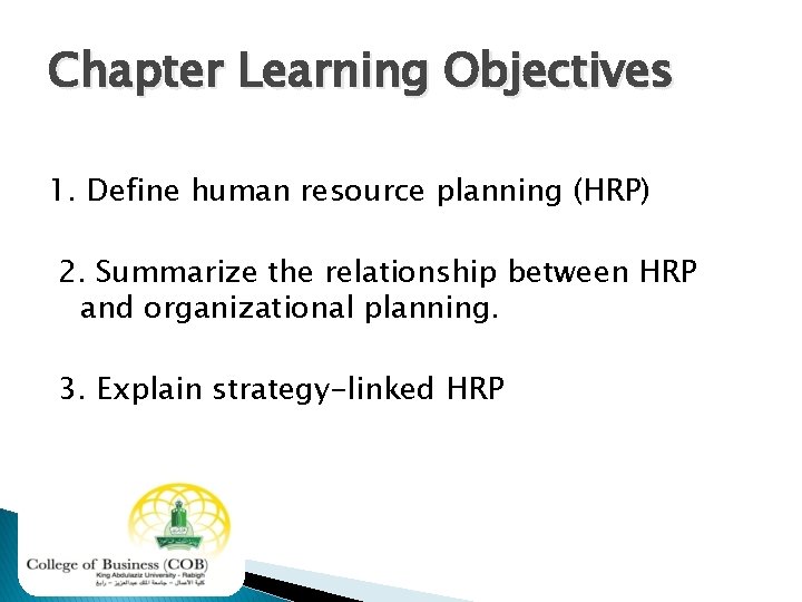 Human Resource Planning HR 301 Chapter Learning Objectives