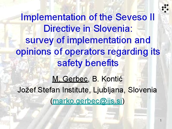 Implementation of the Seveso II Directive in Slovenia