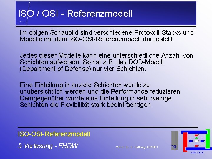 THEMA Das ISO OSI Referenzmodell 1 Vorlesung FHDW