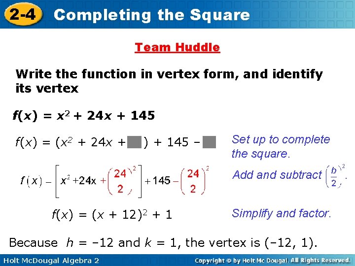2 4 Completing the Square Warm Up Write