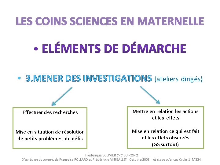 LES COINS SCIENCES EN MATERNELLE Dcouvrir et manipuler