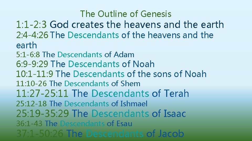 The Outline of Genesis 1 1 2 3