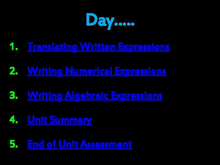 Chapter 5 Expressions part 3 Day 1 Translating