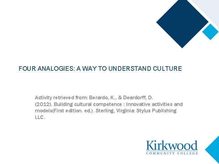 FOUR ANALOGIES A WAY TO UNDERSTAND CULTURE Activity