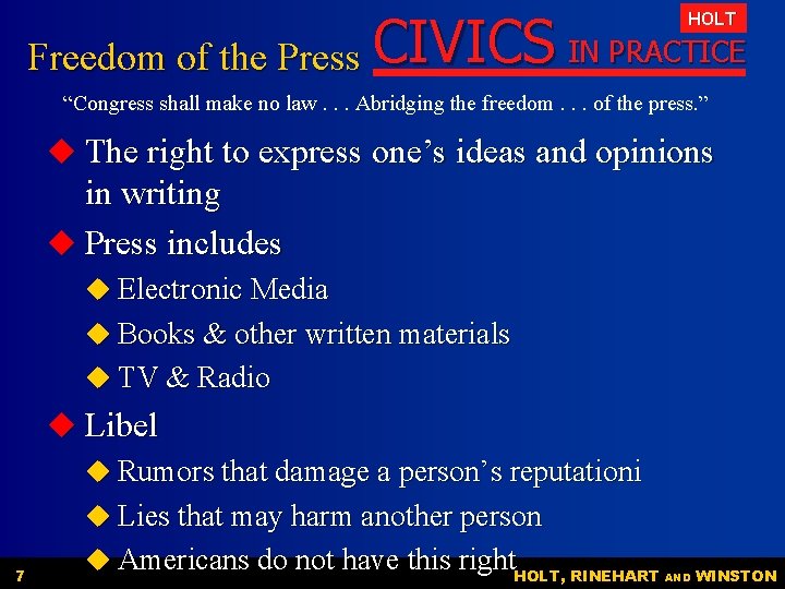 CIVICS IN PRACTICE HOLT Chapter 4 Rights and