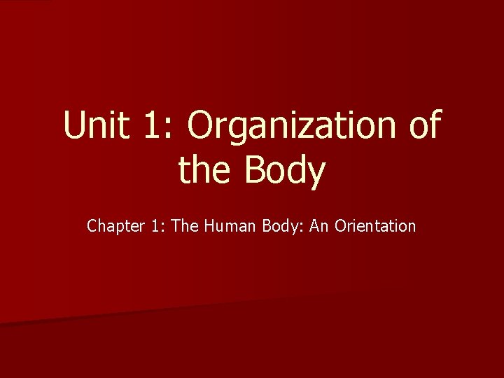 Unit 1 Organization of the Body Chapter 1