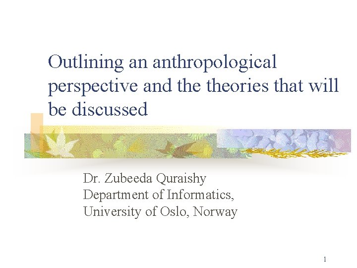 Outlining an anthropological perspective and theories that will