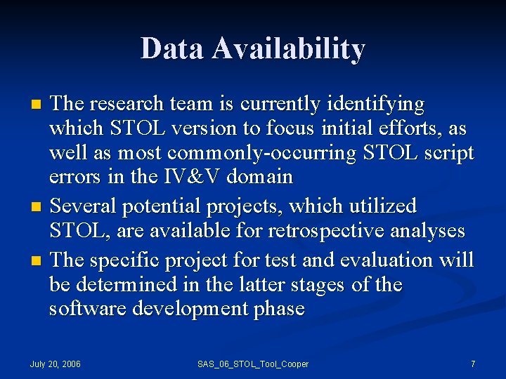 Automated Systems Test and Operations Language STOL Analysis