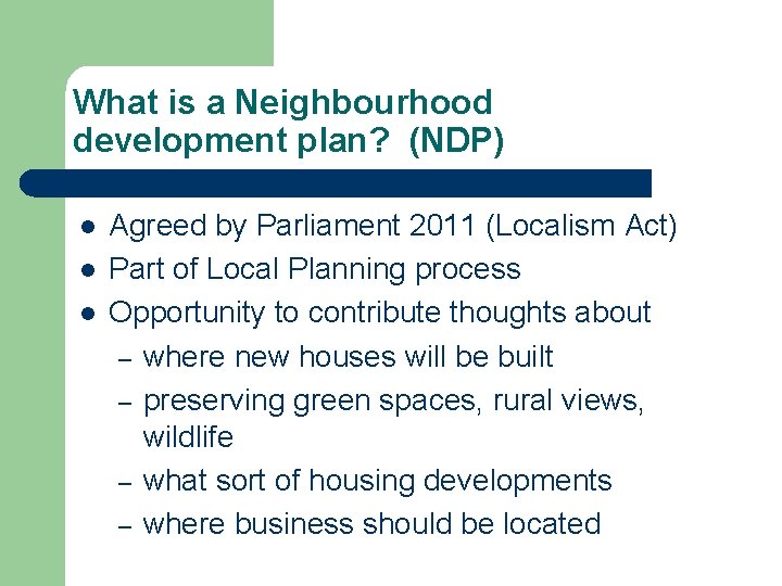 Sandon Neighbourhood Development Plan and Questionnaire Results Overview