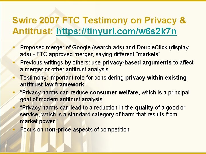 Origins of Analysis of Intersection of Privacy Competition