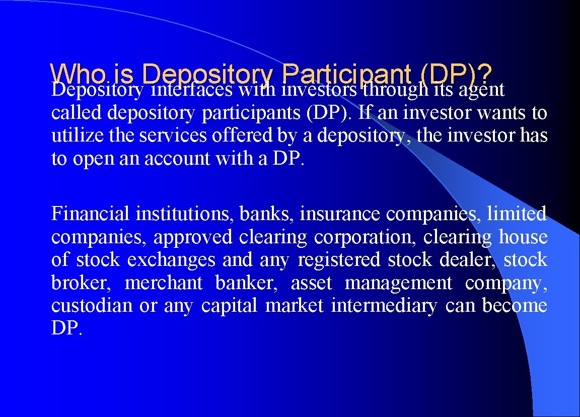 CENTRAL DEPOSITORY AND SETTLEMENT SYSTEMS Presented by Md
