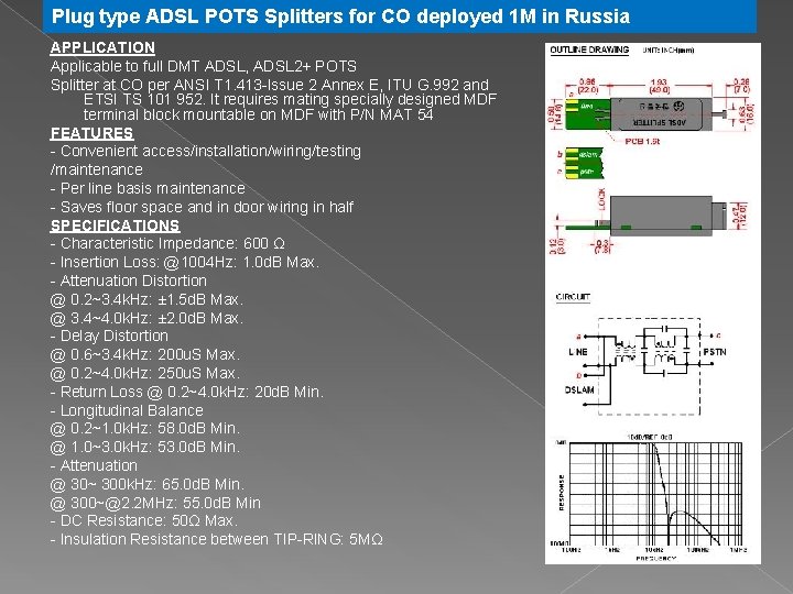 MDF Terminal Block Plug type x DSL Splitter
