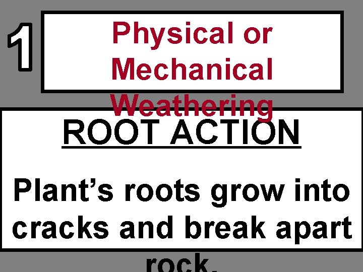 Weathering The breakdown of rocks into small particles