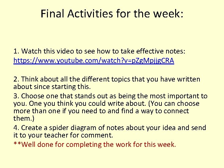Personal Reflective Writing Week 2 Activities to inspire