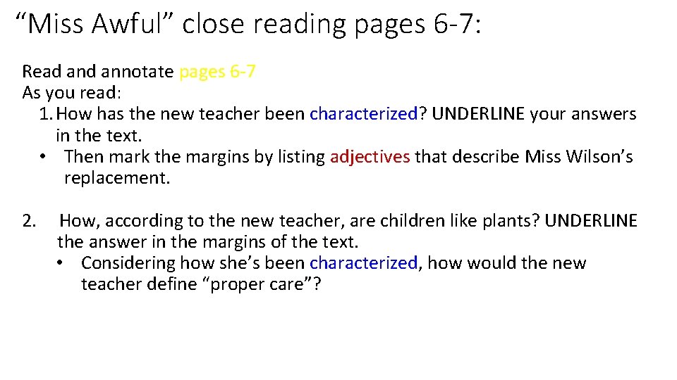 Miss Awful Annotation Guide Directions Use the guide