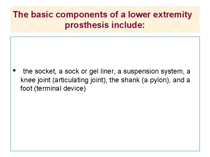 Lower Limb Prostheses Description There are several levels