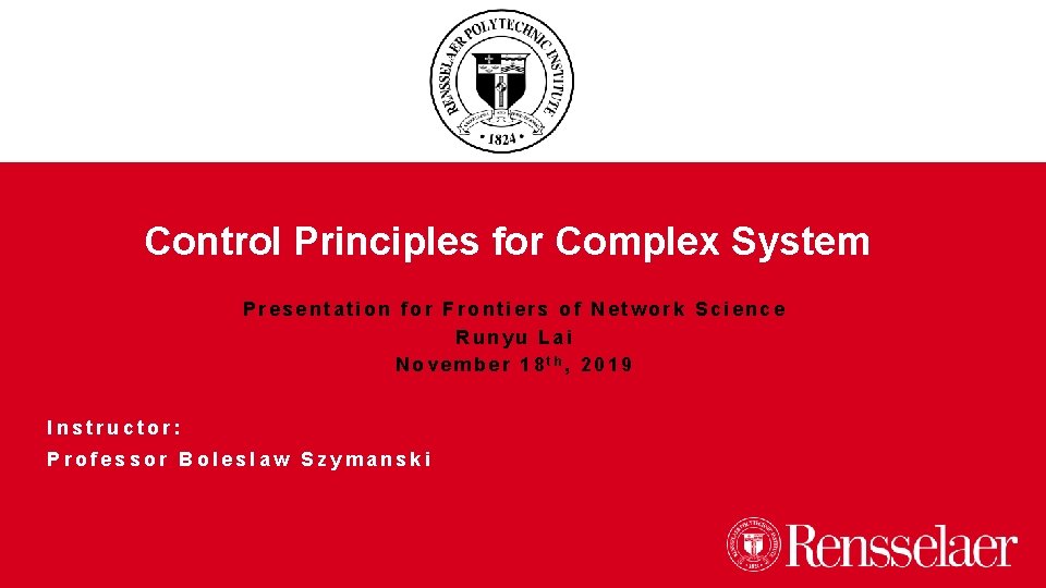 Control Principles for Complex System Presentation for Frontiers