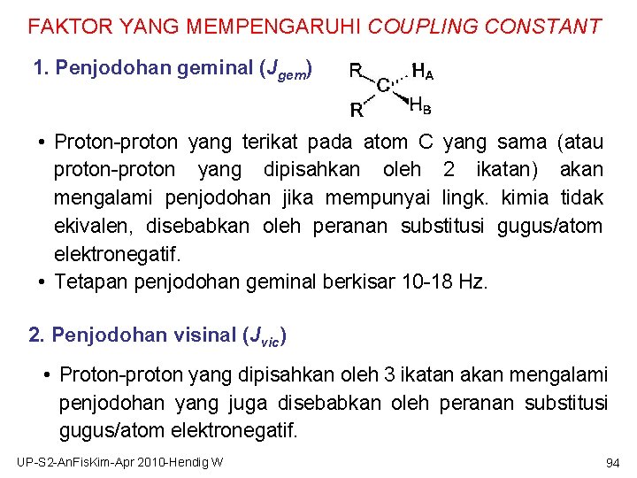ANALISIS FISIKOKIMIA NMR SPECTROSCOPY by Hendig Winarno UPS