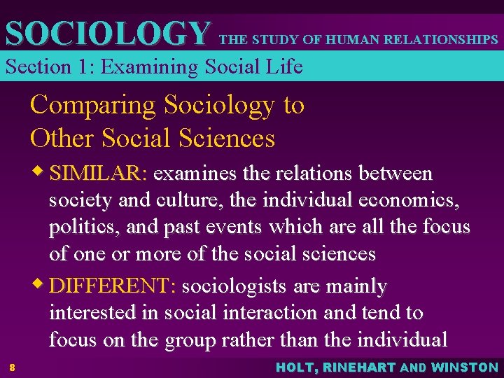 SOCIOLOGY THE STUDY OF HUMAN RELATIONSHIPS Section 1