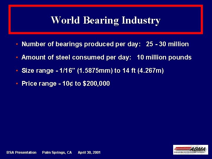 THE BEARING INDUSTRY A Perspective on The Bearing