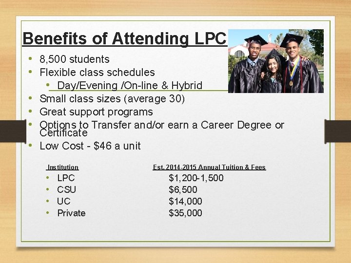 Benefits of Attending LPC 8 500 students Flexible