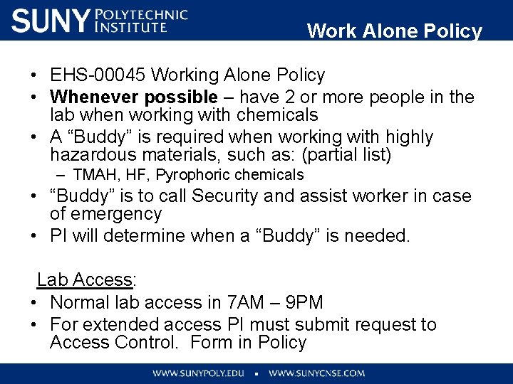 Laboratory Safety EHS Policy Statement SUNY Polytechnic Institute