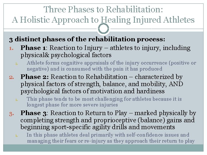 Integrating Psychological and Physiological Aspects of Sport Injury
