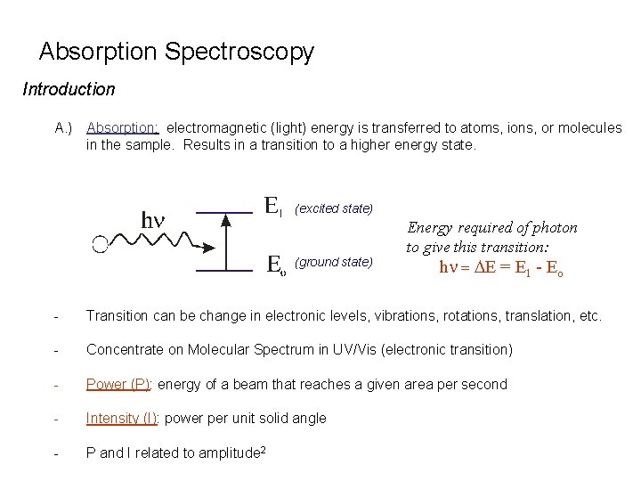 Absorption Spectroscopy Introduction A Absorption electromagnetic light ...