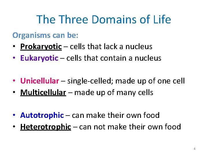 The Three Domains All organisms belong to one
