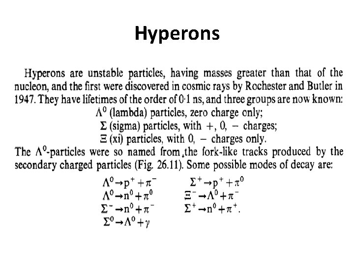 Classification of the Elementary Particles Hyperons Classification of