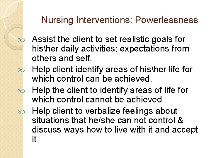 Nursing Care of Clients with Anxiety Disorders Nursing