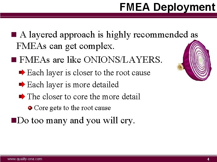 FMEA Intelligent use of FMEA Presented by Quality