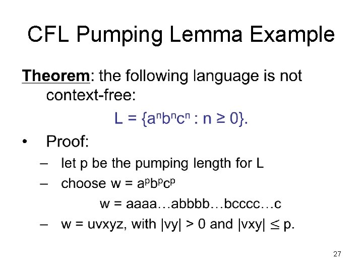 Outline Equivalence of NPDAs and CFGs Pumping Lemma