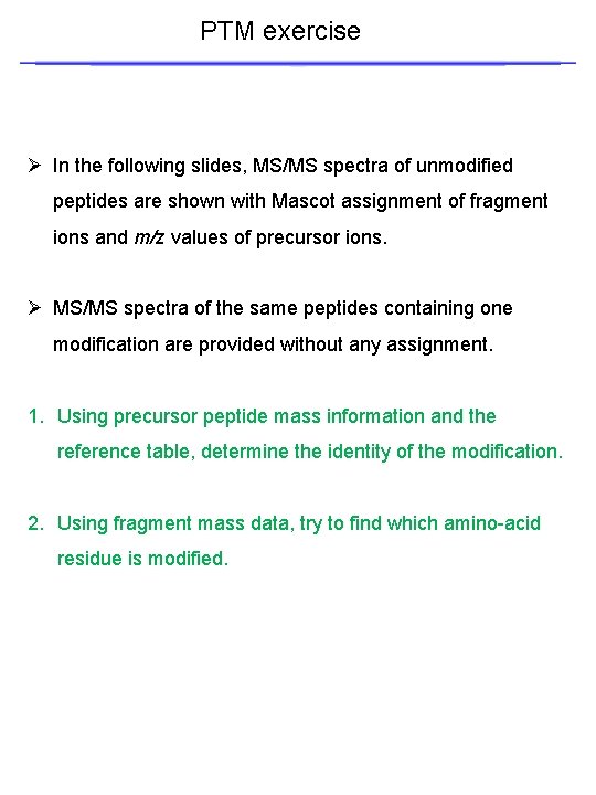 PTM exercise In the following slides MSMS spectra