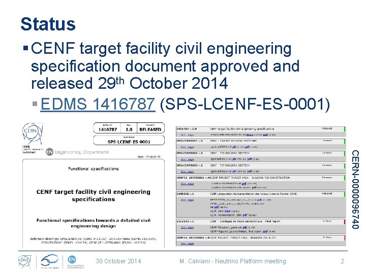 CENF target facility civil engineering specifications summary M