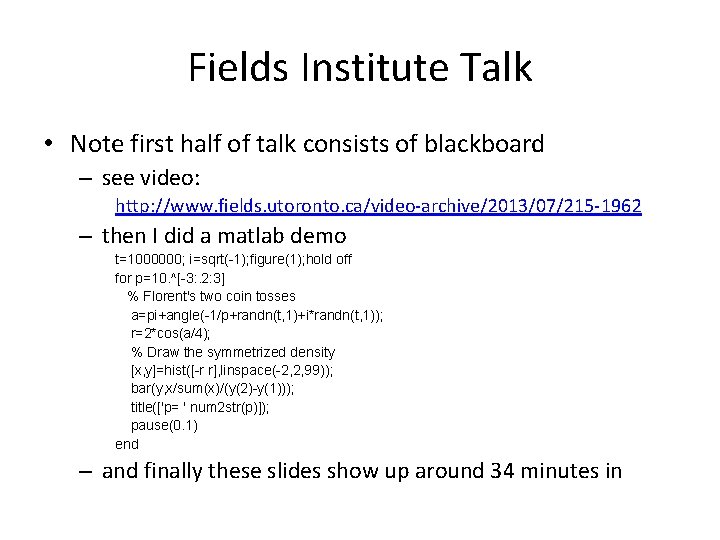 Fields Institute Talk Note first half of talk