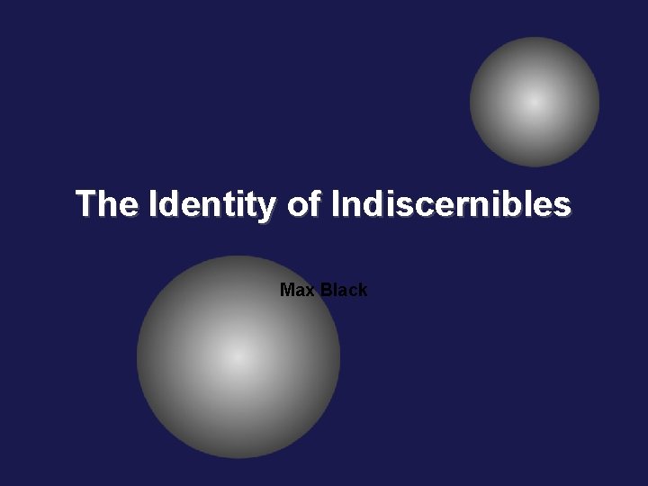 The Identity of Indiscernibles Max Black The Dispute