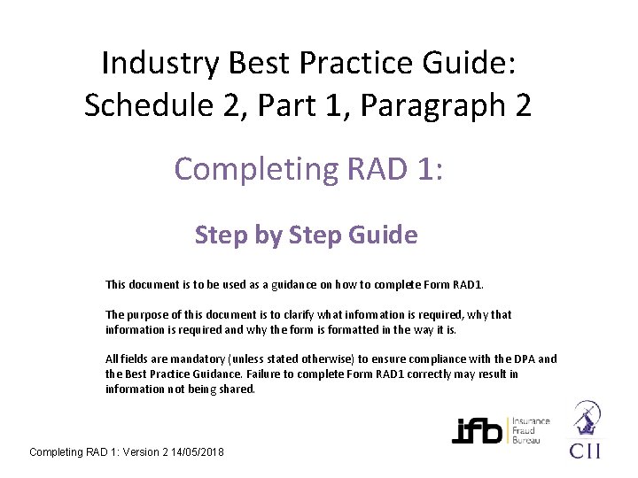 Industry Best Practice Guide Schedule 2 Part 1