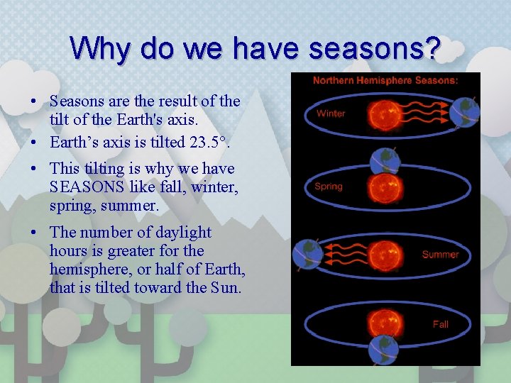 Why do we have seasons Earths rotation The