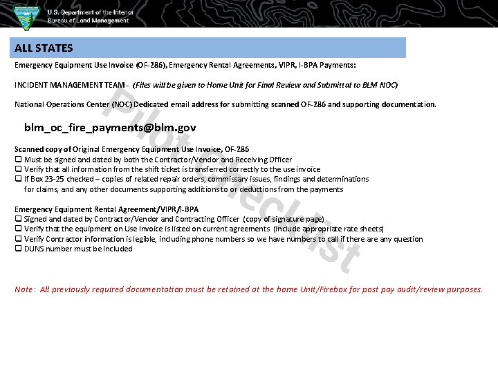 Fire Payment Pilot Electronic submission of Invoices for