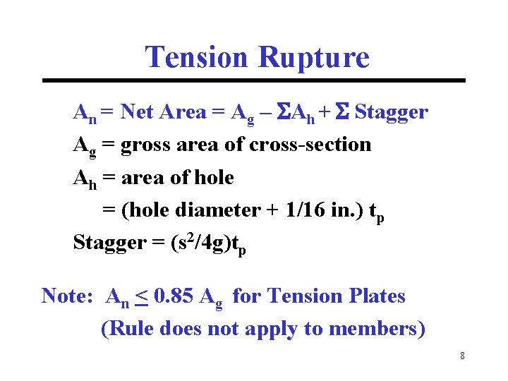 SESSION 2 DIRECT LOADED CONNECTIONS PRYING FORCES BOLT