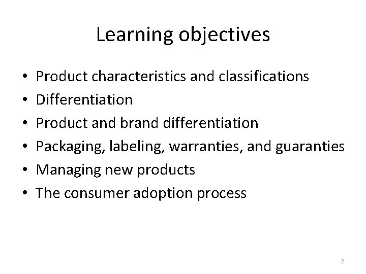 Chapter 9 Product Mix and New Offerings Learning