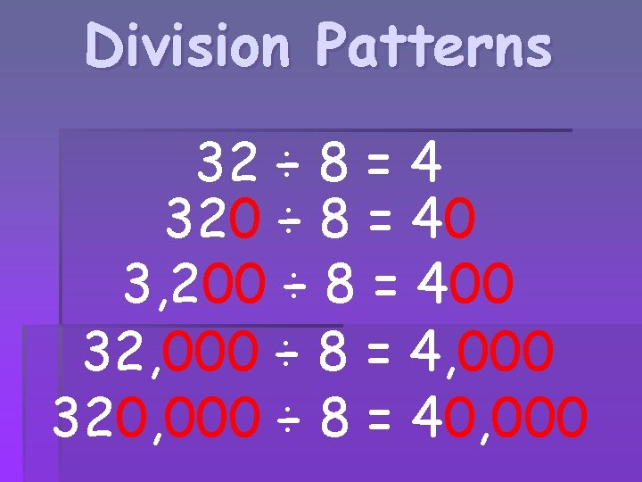 Division Patterns 32 8 4 320 8 40