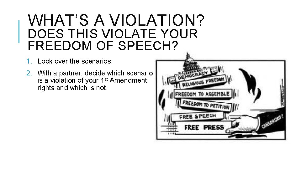 FIRST AMENDMENT OBJECTIVE Students will describe illustrate and